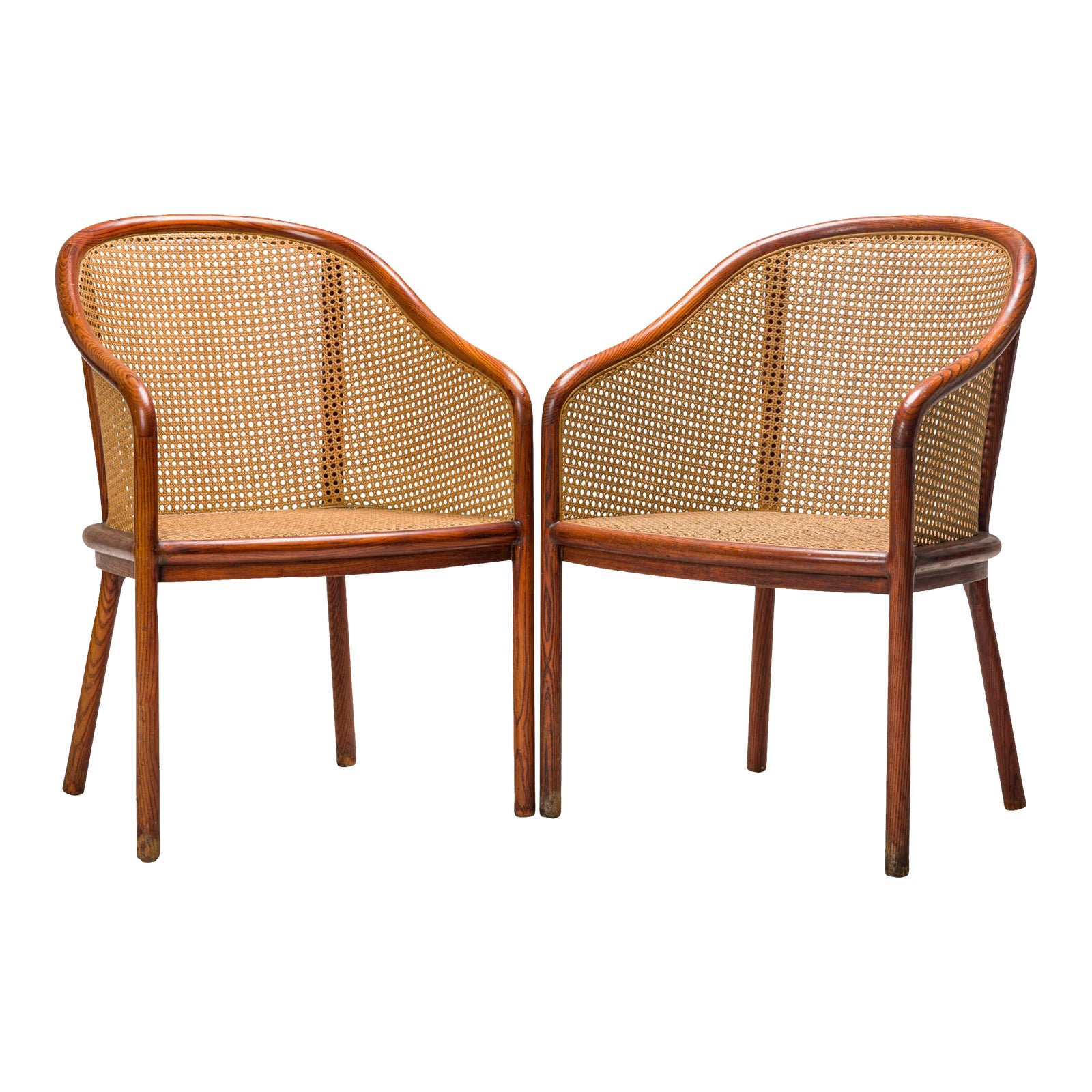 Ward Bennett American Mid-Century Steam Bent Ash and Cane Armchairs - a ...