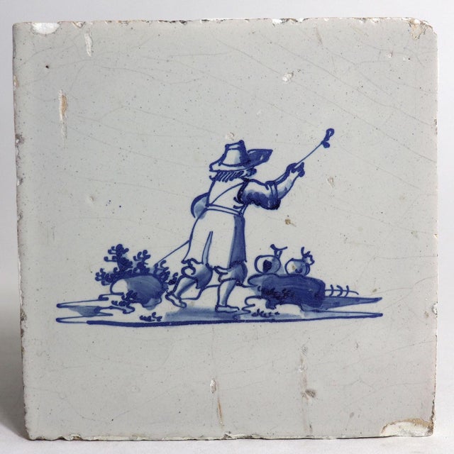 Set of Five 19th Century Dutch Delft Blue and White Pottery Square ...
