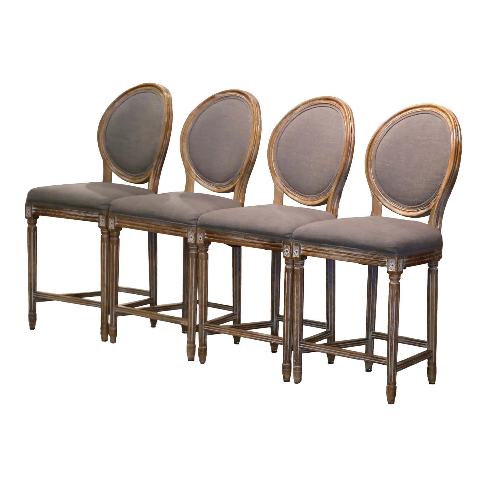 Late 20th Century Vintage Louis XVI Style Carved Oak White Washed ...