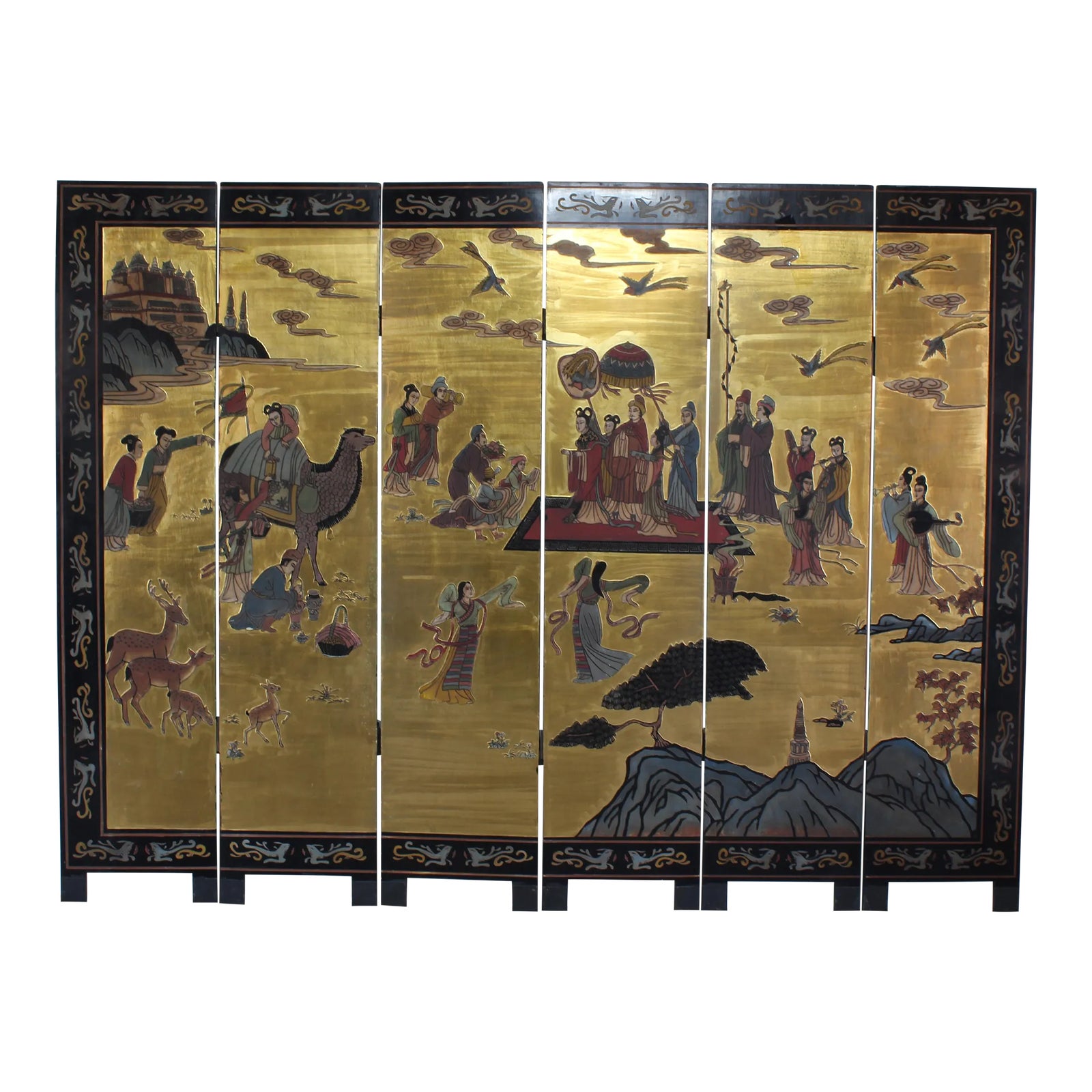 Vintage Six Panel Asia Style Screen Divider | Chairish