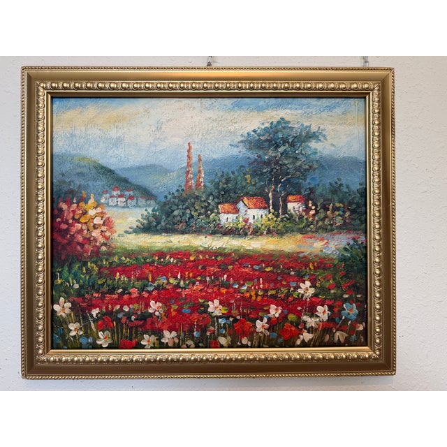 Vintage Impressionist Landscape Oil Painting Floral Meadow Countryside ...