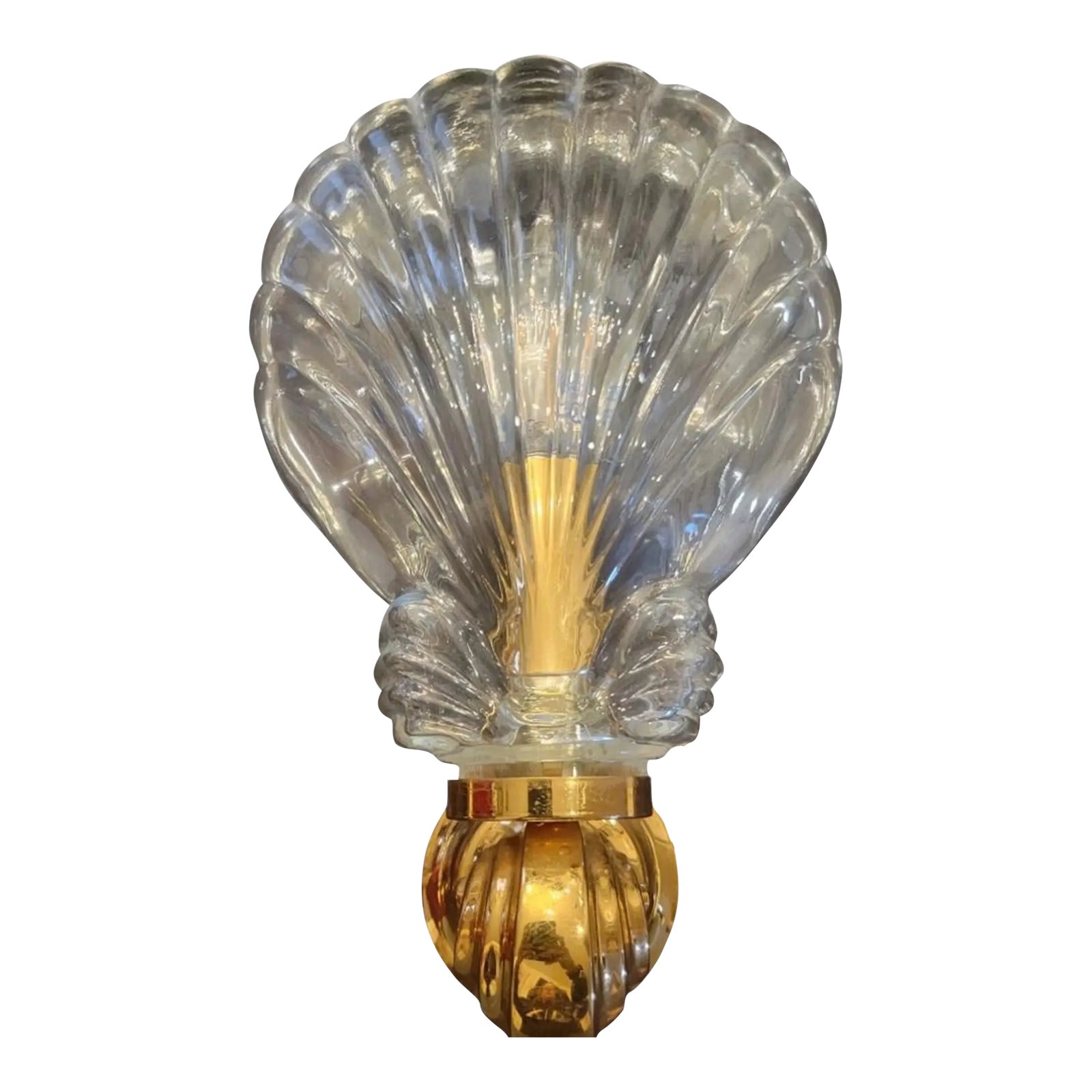 Vintage Large 3 Dimensional Glass Coastal Clam Shell Form Brass Single ...