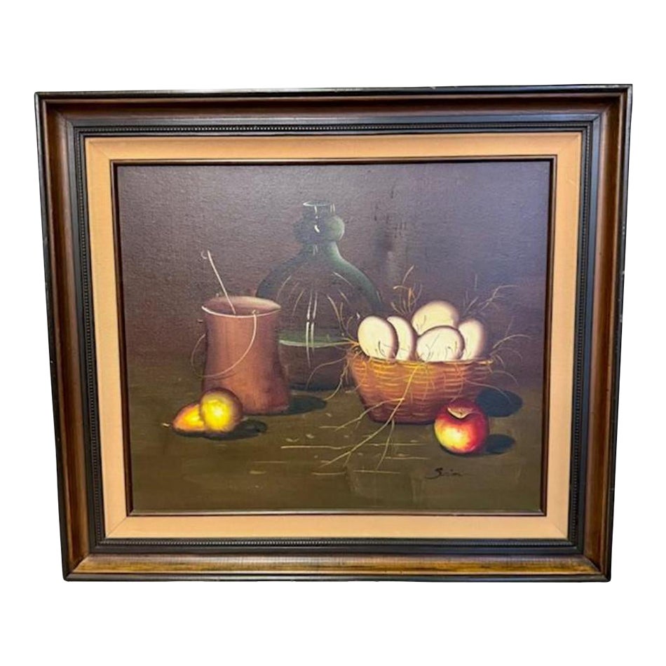 1990s Still Life Authentic Oil on Canvas Painting Signed Simon | Chairish
