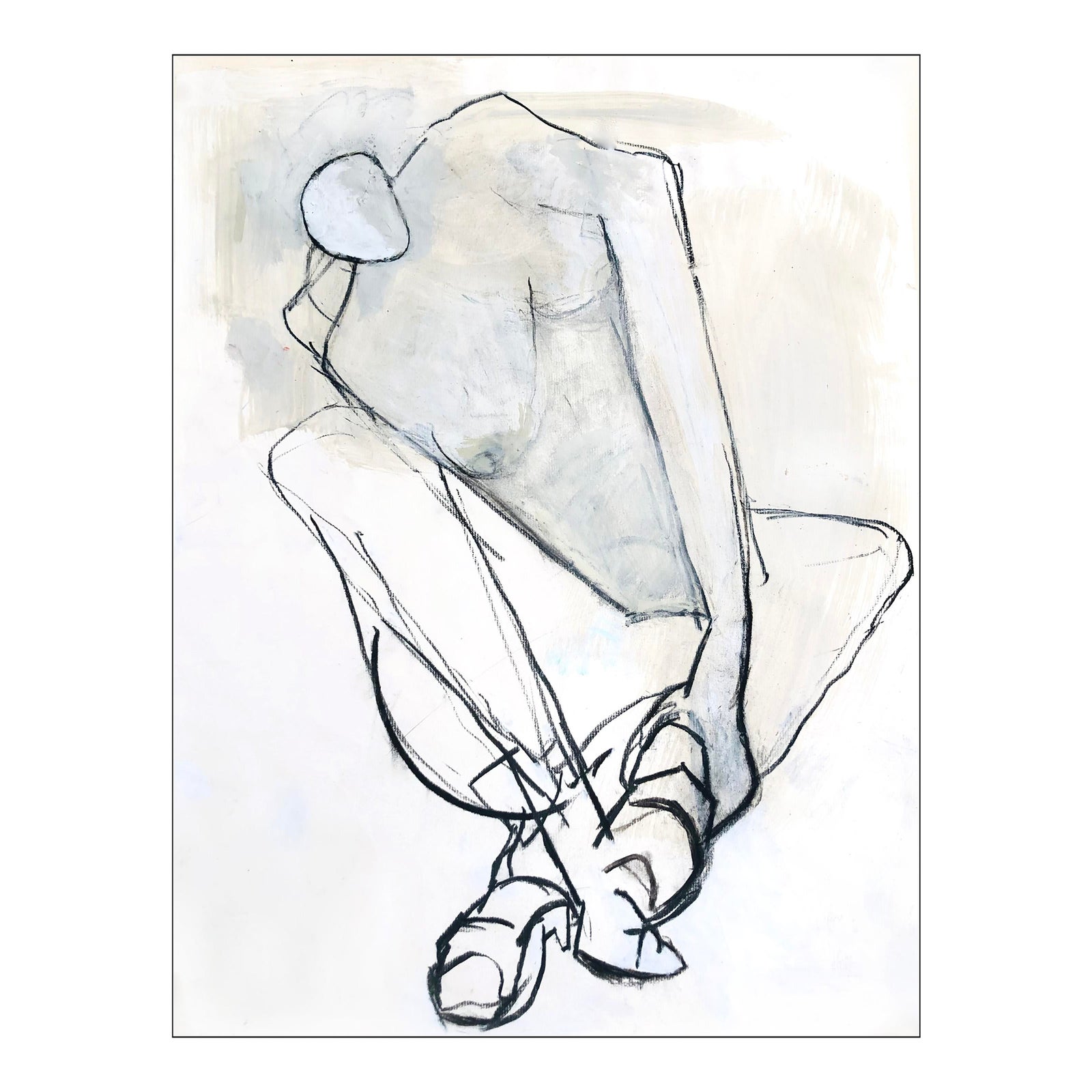 Semi Abstract Seated Nude Woman Crossed Legs Long Limbs Paint