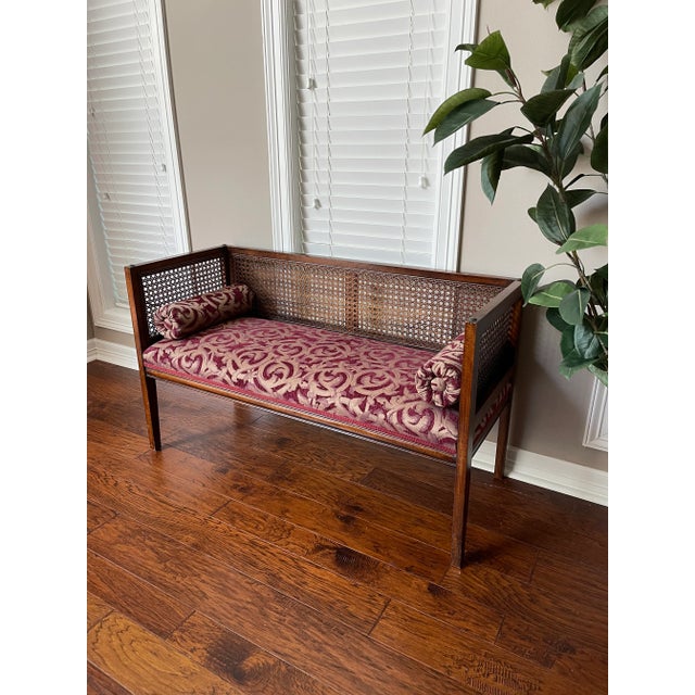 1950s Vintage Mid-Century Modern Cane Back Bench | Chairish