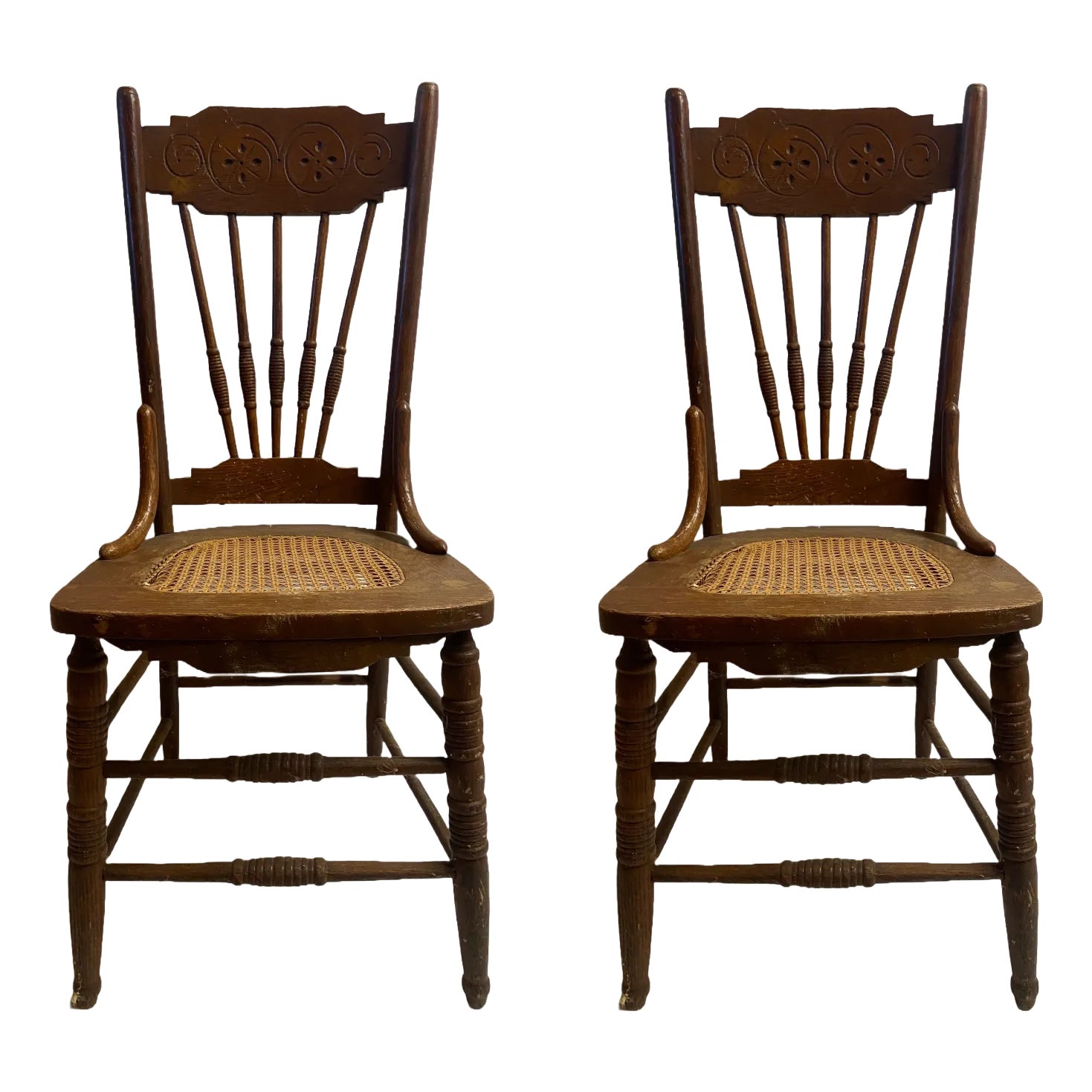 Early 20th Century Antique Chairs Set of 2 Wicker & Wood | Chairish
