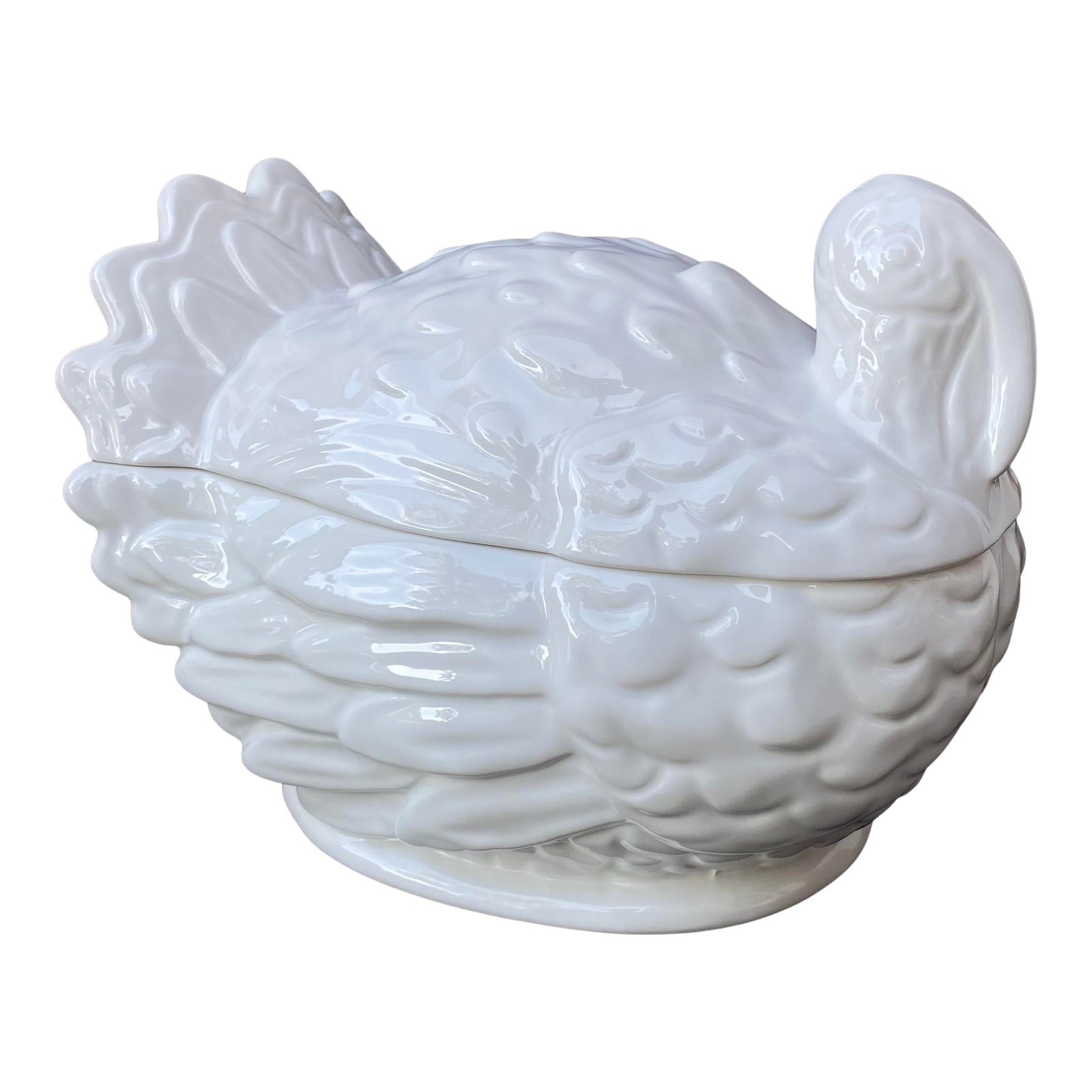 Crate & Barrel White Ceramic Lidded Turkey Bowl / Tureen | Chairish