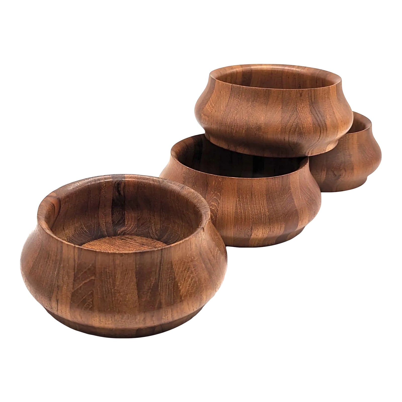 Vintage Scan Look Staved Teak Wood Bowls, Set of 4 | Chairish