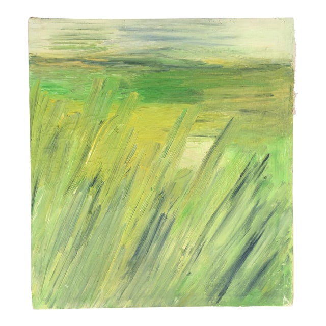 Vintage Green and Chartreuse Oil Painting on Canvas | Chairish