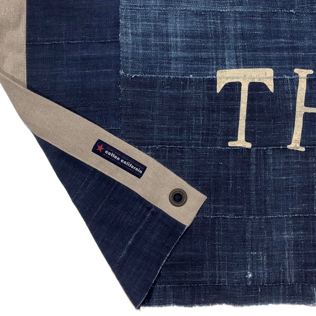 Large Patchwork Indigo Flag From Vintage Cotton, Don't Give Up the Ship ...