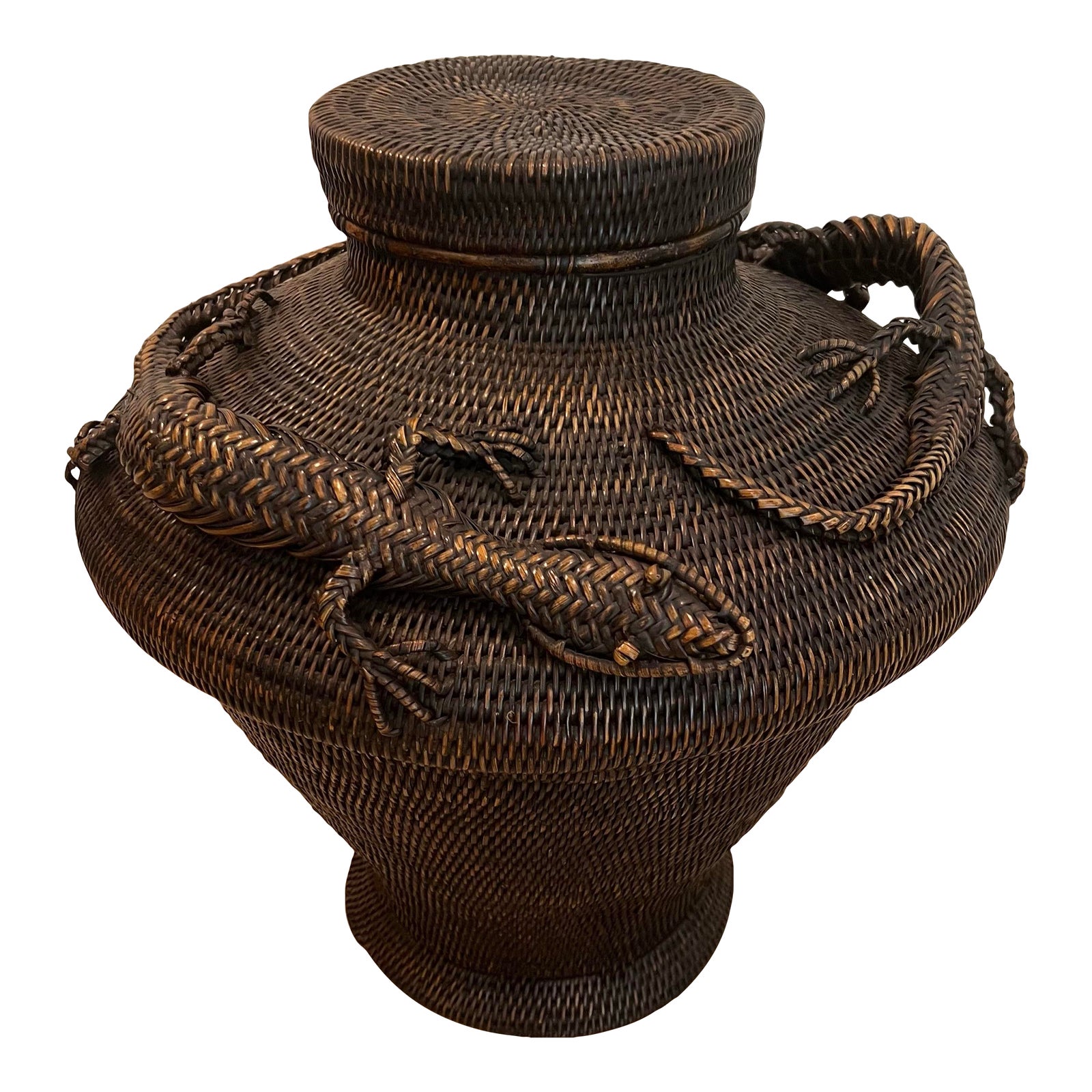Late 20th Century Vintage Southeast Asian Wicker Basket With Lizard ...