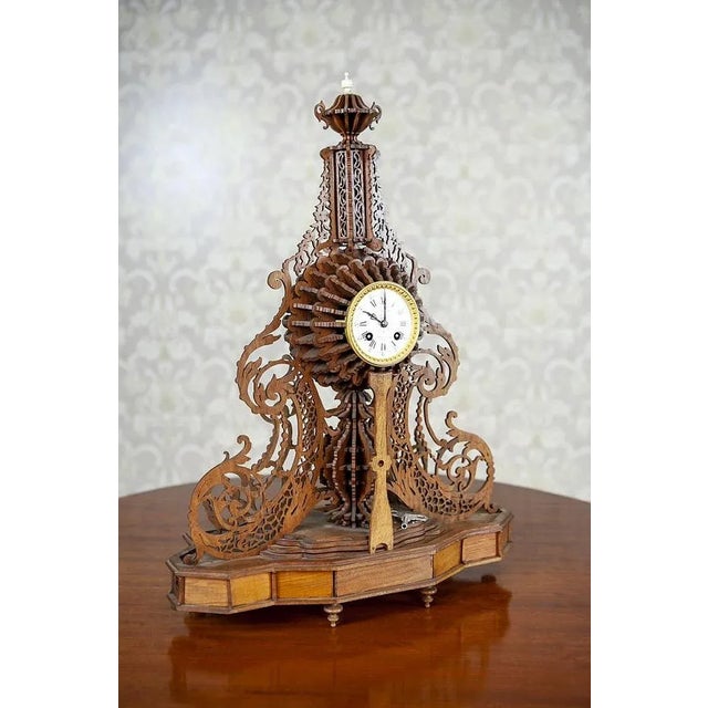 Carved Exotic Wood Mantel Clock From the Late 19th Century | Chairish