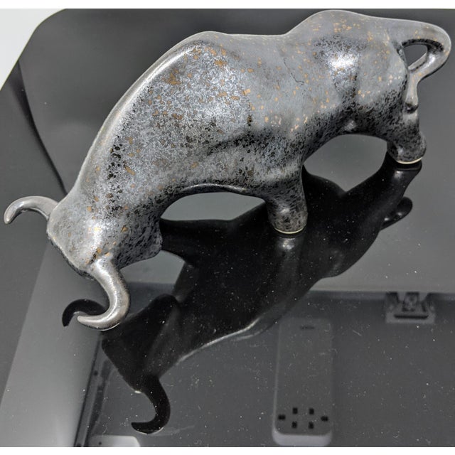 Modern Figurative Raging Wall Street Bull Charcoal and Bronze Speckled ...