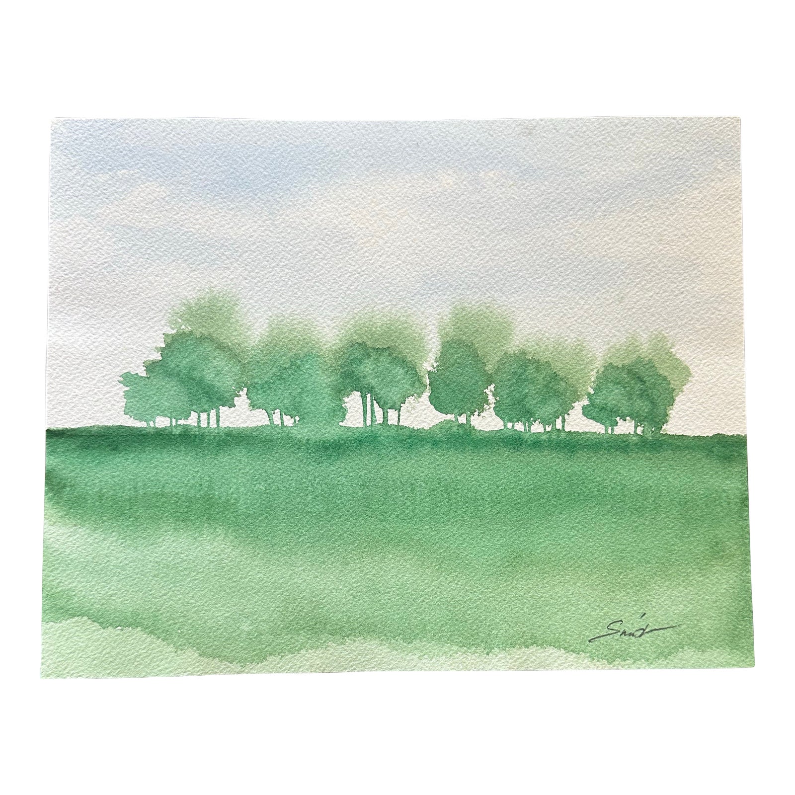 “Misty Treeline” Original Watercolor Landscape by Nancy Smith | Chairish