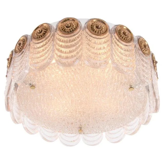 1960s Germany Kaiser Murano Glass & Brass Flush Mount Ceiling Lamp ...