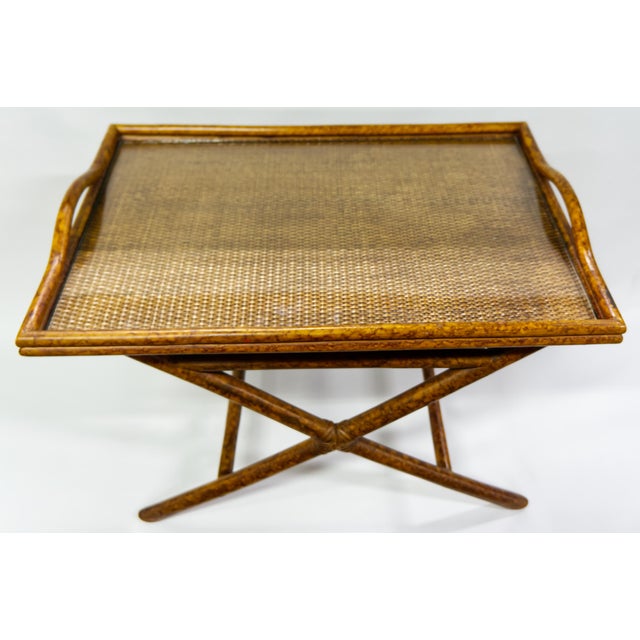 Faux Tortoise Shell Finish Rattan Tray Table | Chairish