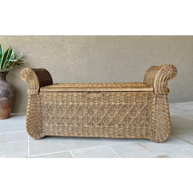Late 20th-Century Cottage Chic Rolled Arm Rattan & Bamboo Storage ...