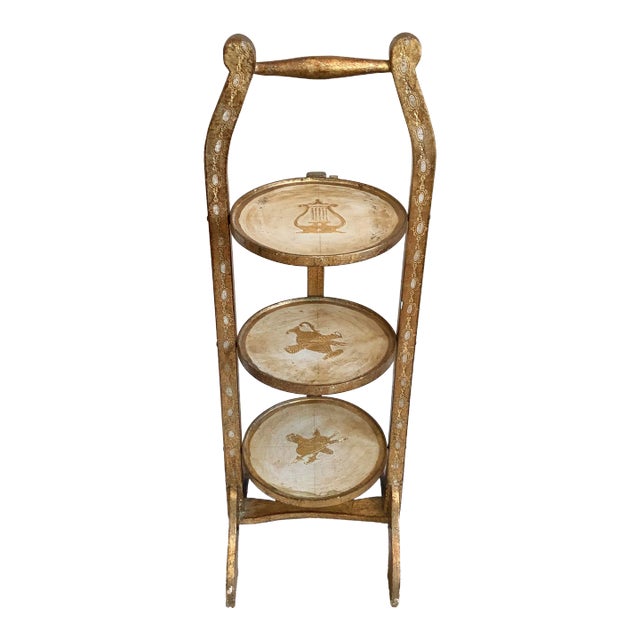 Vintage Florentine Gilt Wood Three Tier Folding Cake Stand | Chairish