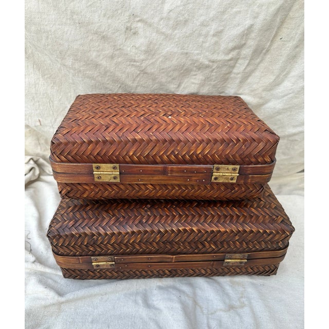 Vintage Woven Rattan Nesting Suitcase-A Pair | Chairish