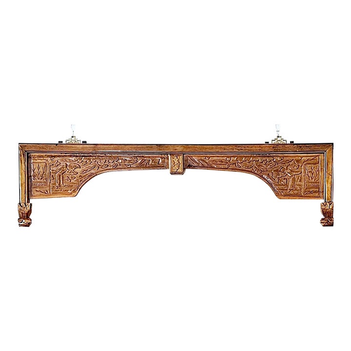 Early 20th Century Chinese Door Lintel, Arched Design, Hand-Carved Reliefs, Mortise & Tenon ...