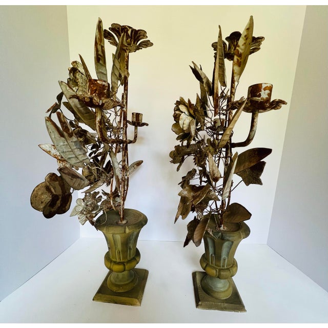 Anthropologie Altar Tole Flower Garland in Urn Candlesticks a Pair ...