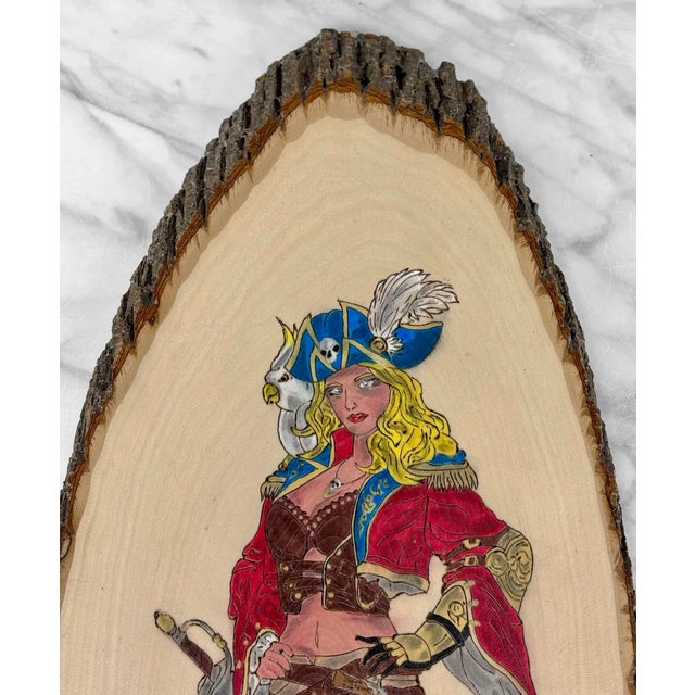 Vintage Traditional Hand Painted Live Edge Slab Women Pirate Wench Wall ...