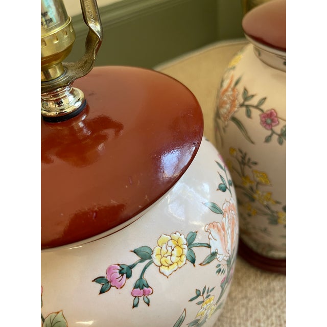 Vintage 1990s Pink Floral Table Lamps - a Pair | Chairish