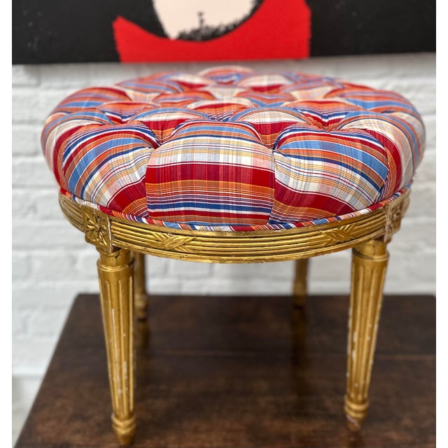 Antique 18th C Louis XVI Giltwood Scalamandre Tufted Ottoman Stool | Chairish