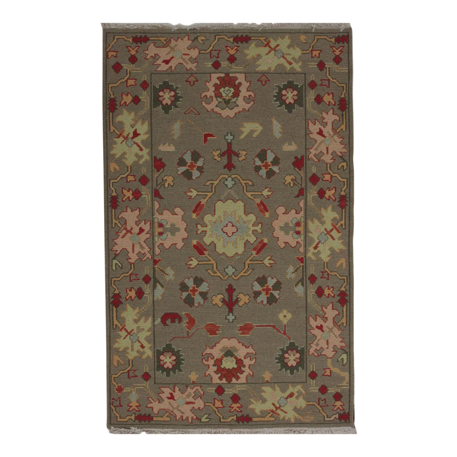 Green Soumak Design Hand Woven Wool Rug - 3′ × 5′ | Chairish
