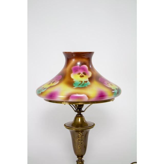 T279 Gas Table Lamp With Pansy Glass Shade | Chairish