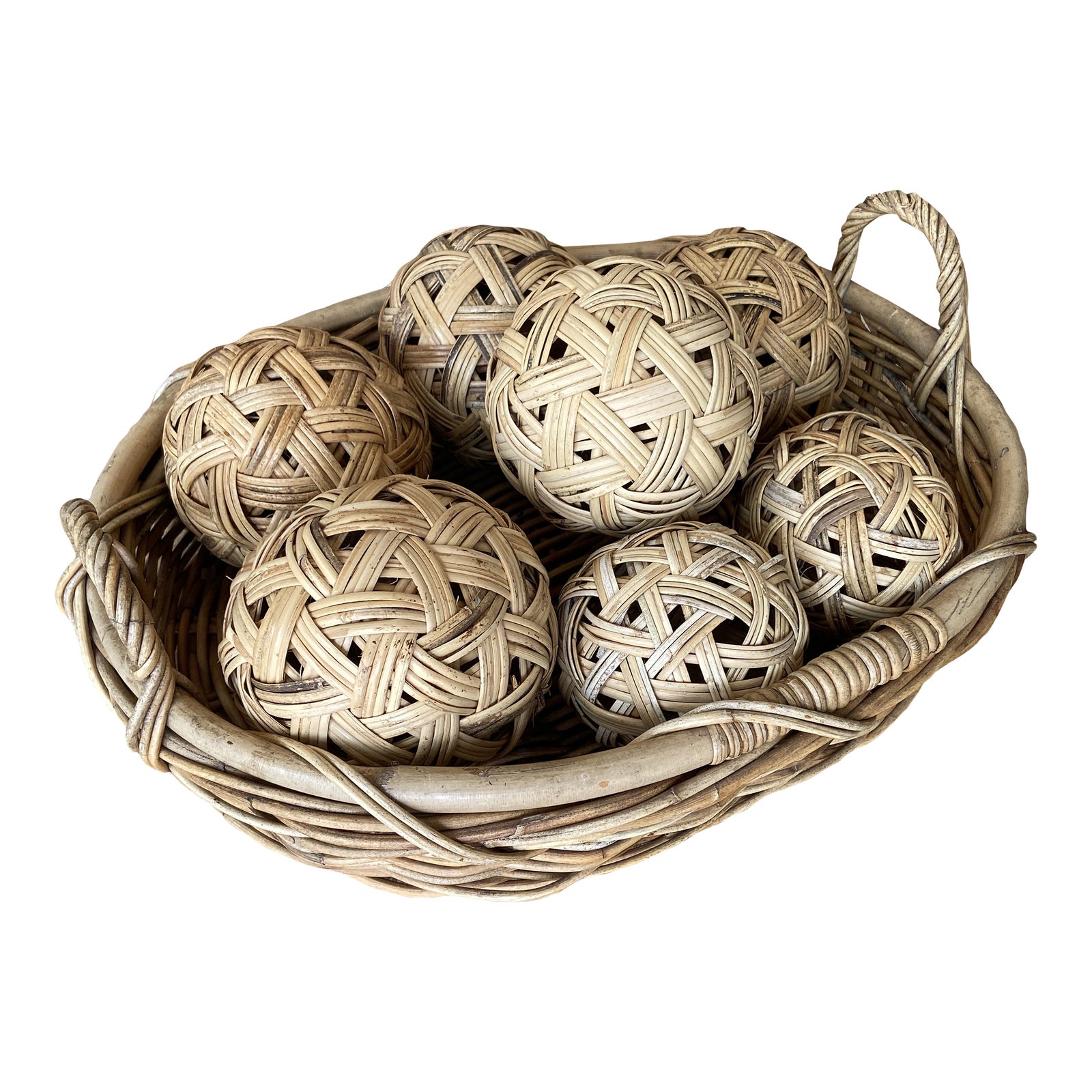 Vintage Basket With Rattan Wicker Spheres | Chairish