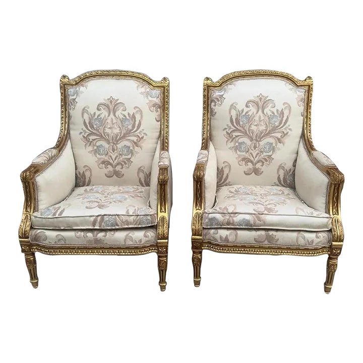 French Baroque Style White Wingback Chair - Set of 2 | Chairish