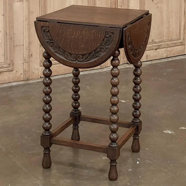 Antique Drop Leaf Spool Leg End Table | Chairish