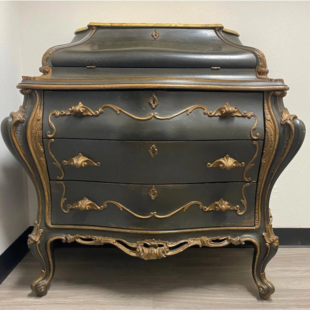 Vintage Drop Front Bombe Secretary Desk Chest | Chairish