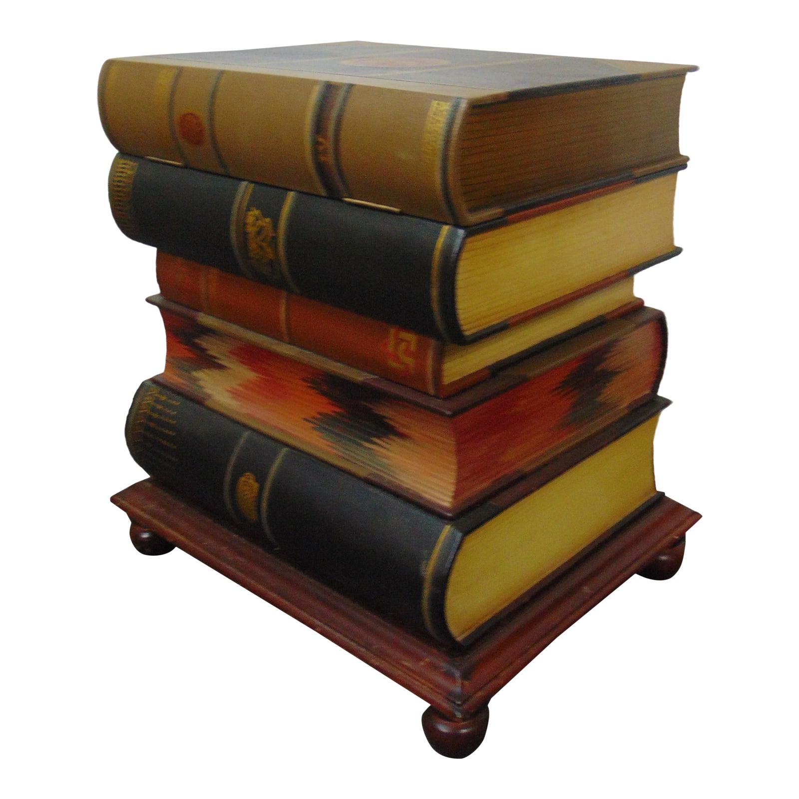 Leather Faux Book Stack Side Table/ Trunk | Chairish