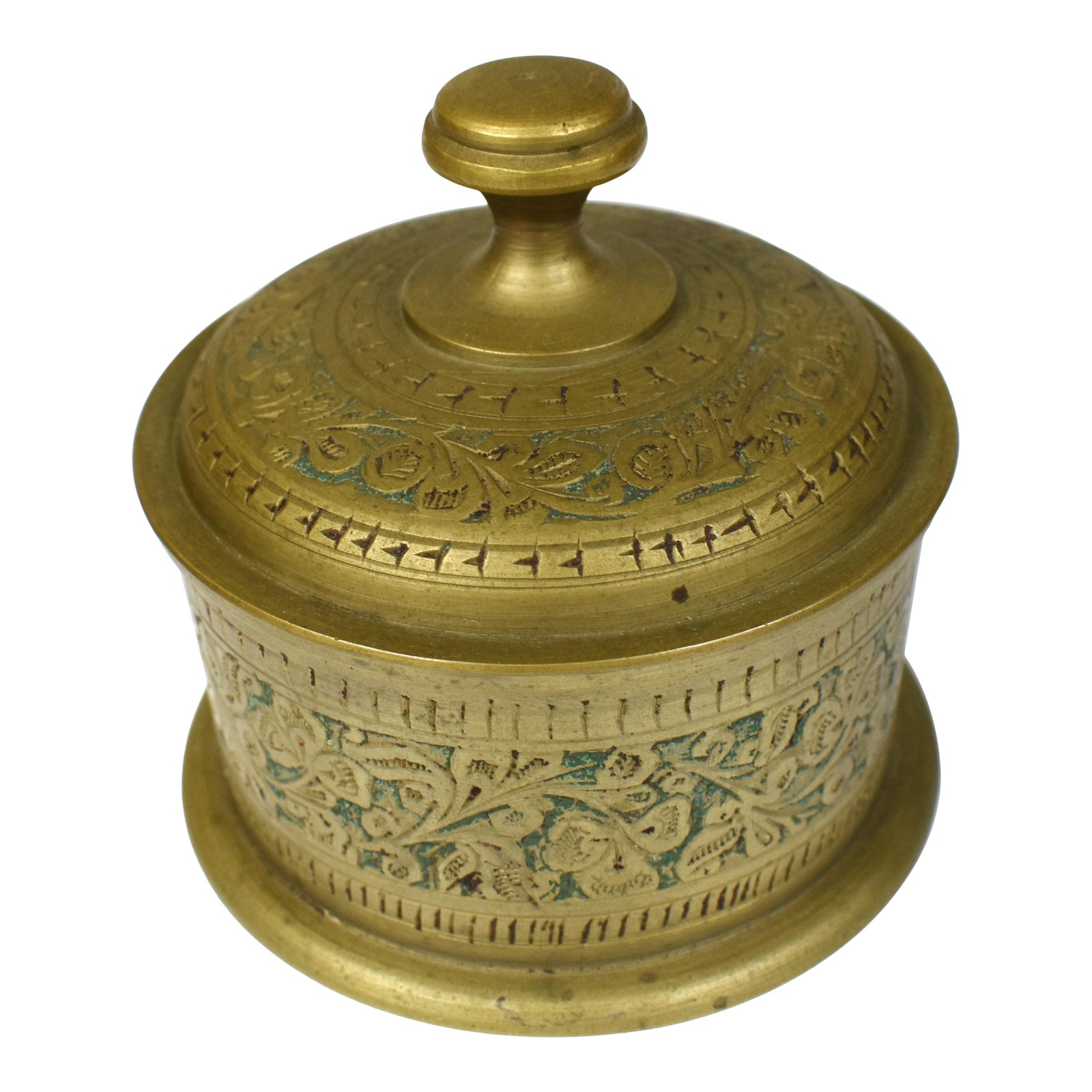 Vintage Solid Brass Hand-Etched Lidded Canister Jar | Chairish