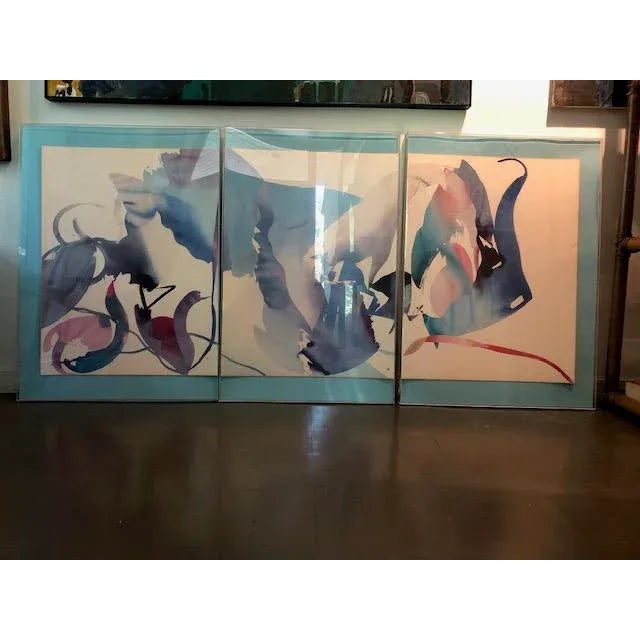 Abstract Tryptich Signed Peter Kitchell 1980's Lithograph Art | Chairish