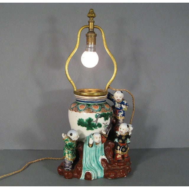 Antique Far Eastern Style Porcelain Vase Lamp With Child Motif | Chairish