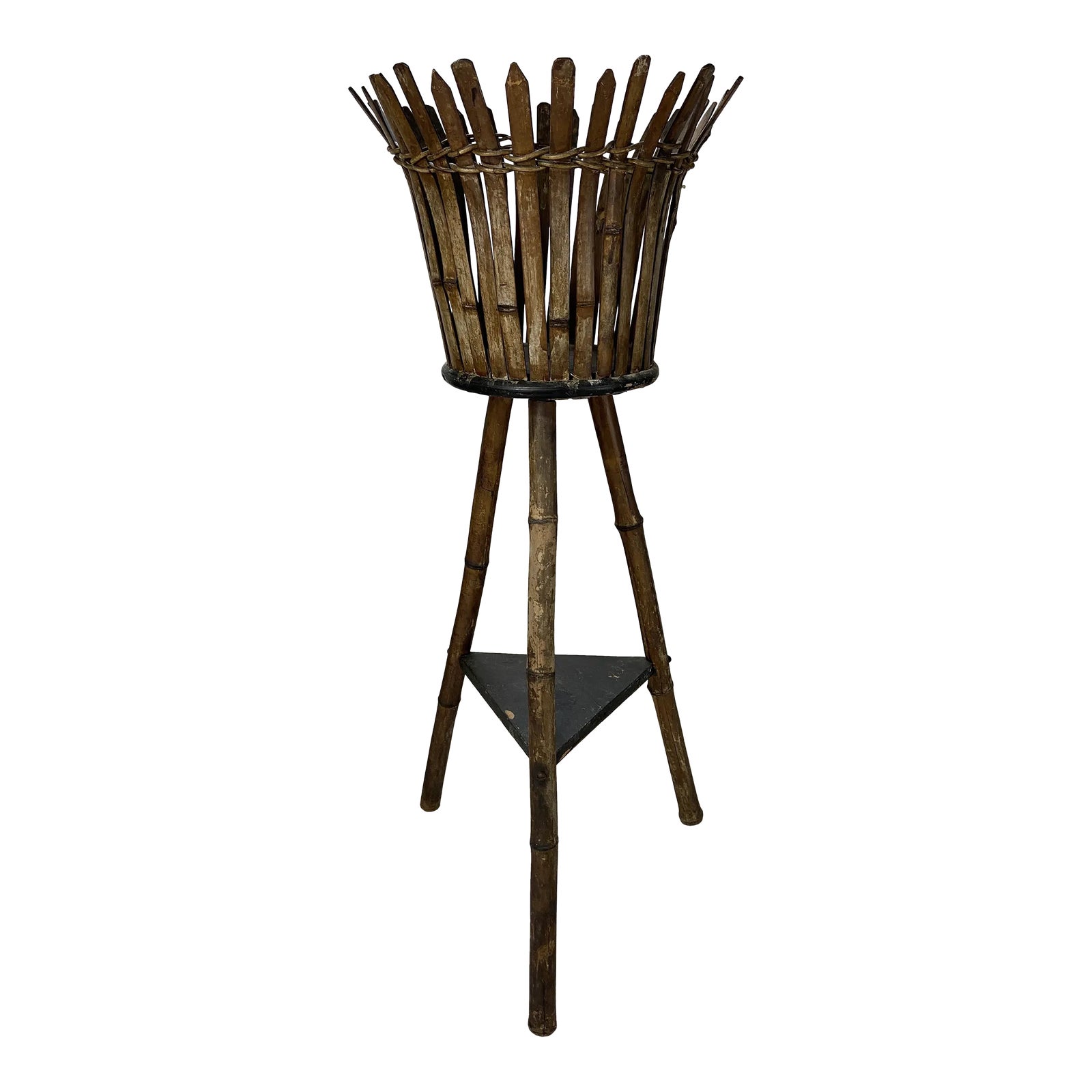 Antique Bamboo Tripod Plant Stand | Chairish