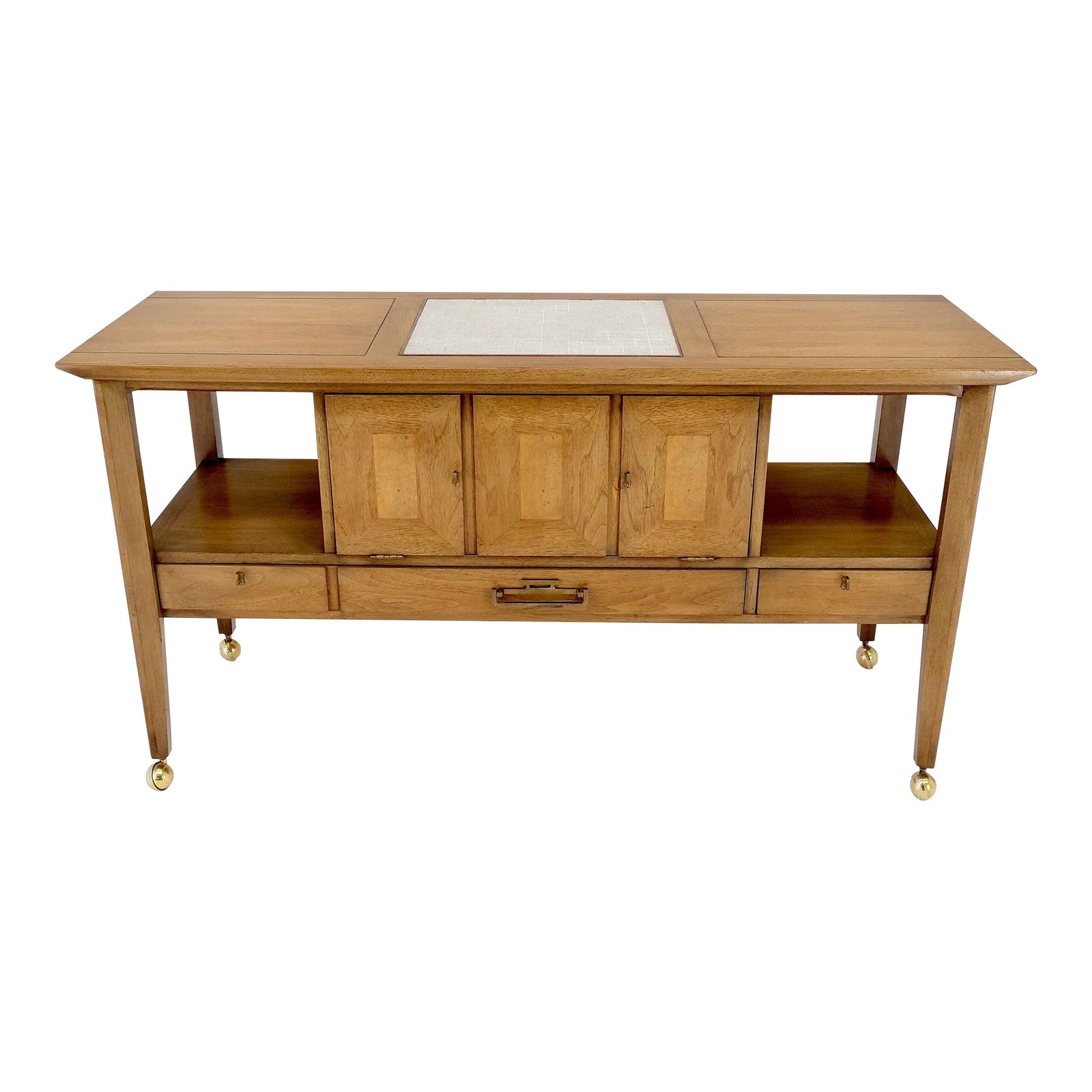Travertine Fliptop Insert Drop Front Door 3 Drawers Server Credenza ...