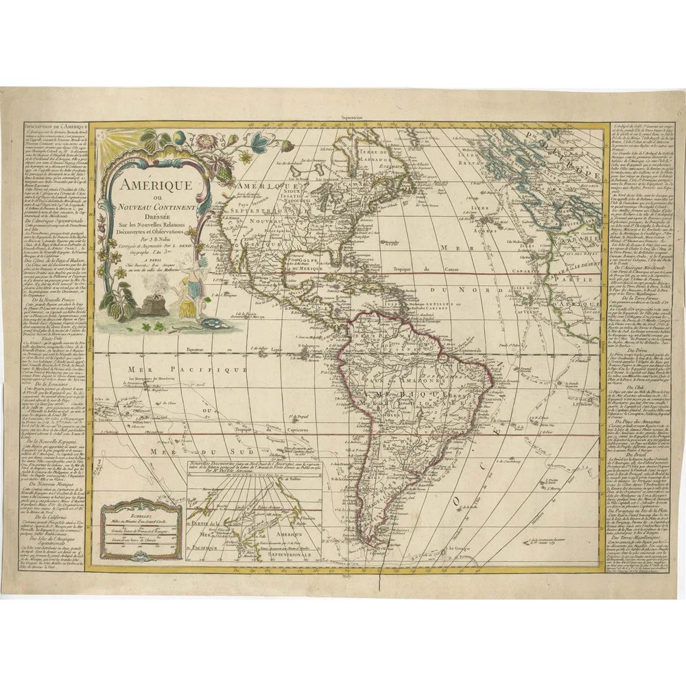 Map of the Americas with Exploration Tracks and Nice Cartouche, 1795 ...
