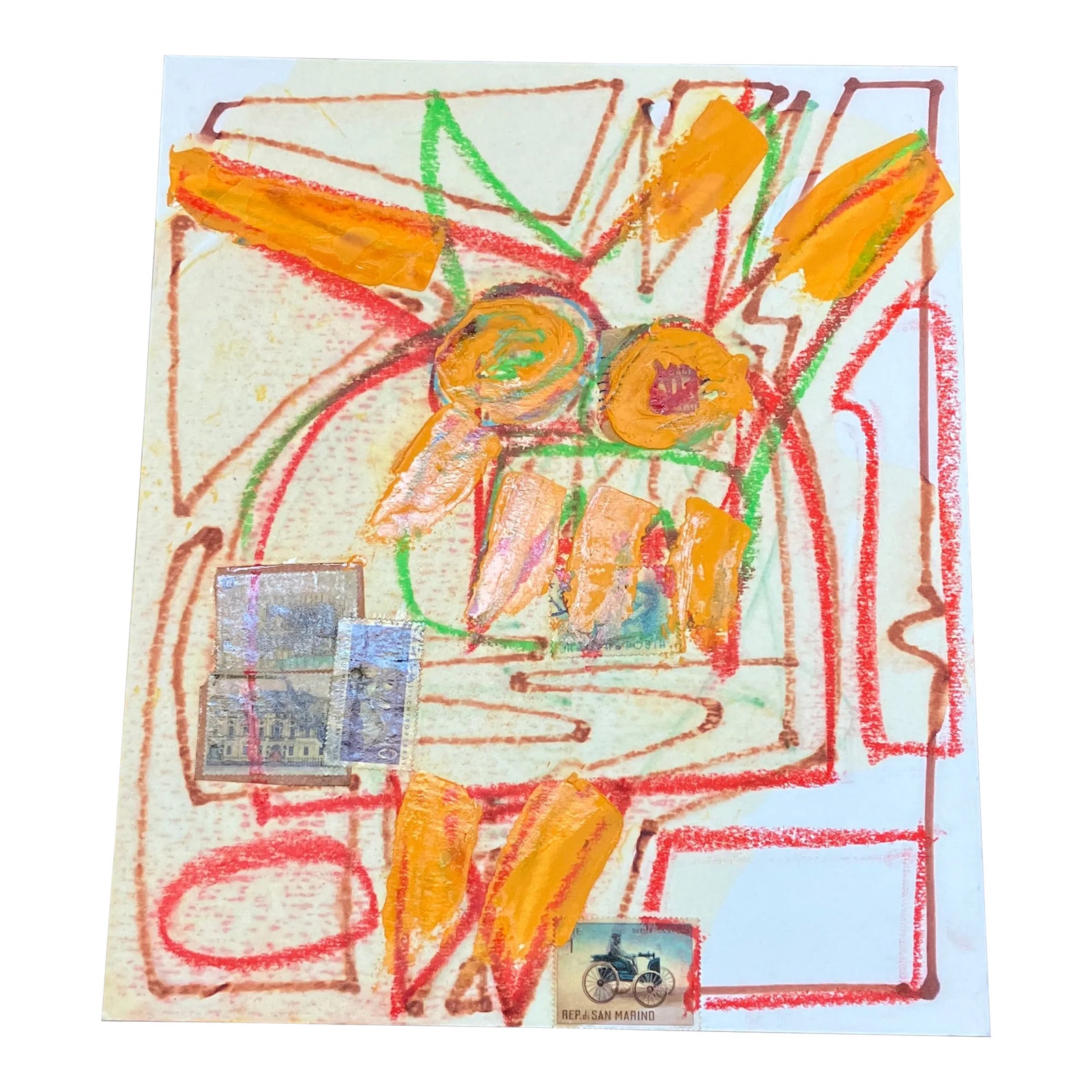 1980’s Original Wayne Cunningham Abstract Encaustic Painting / Drawing ...