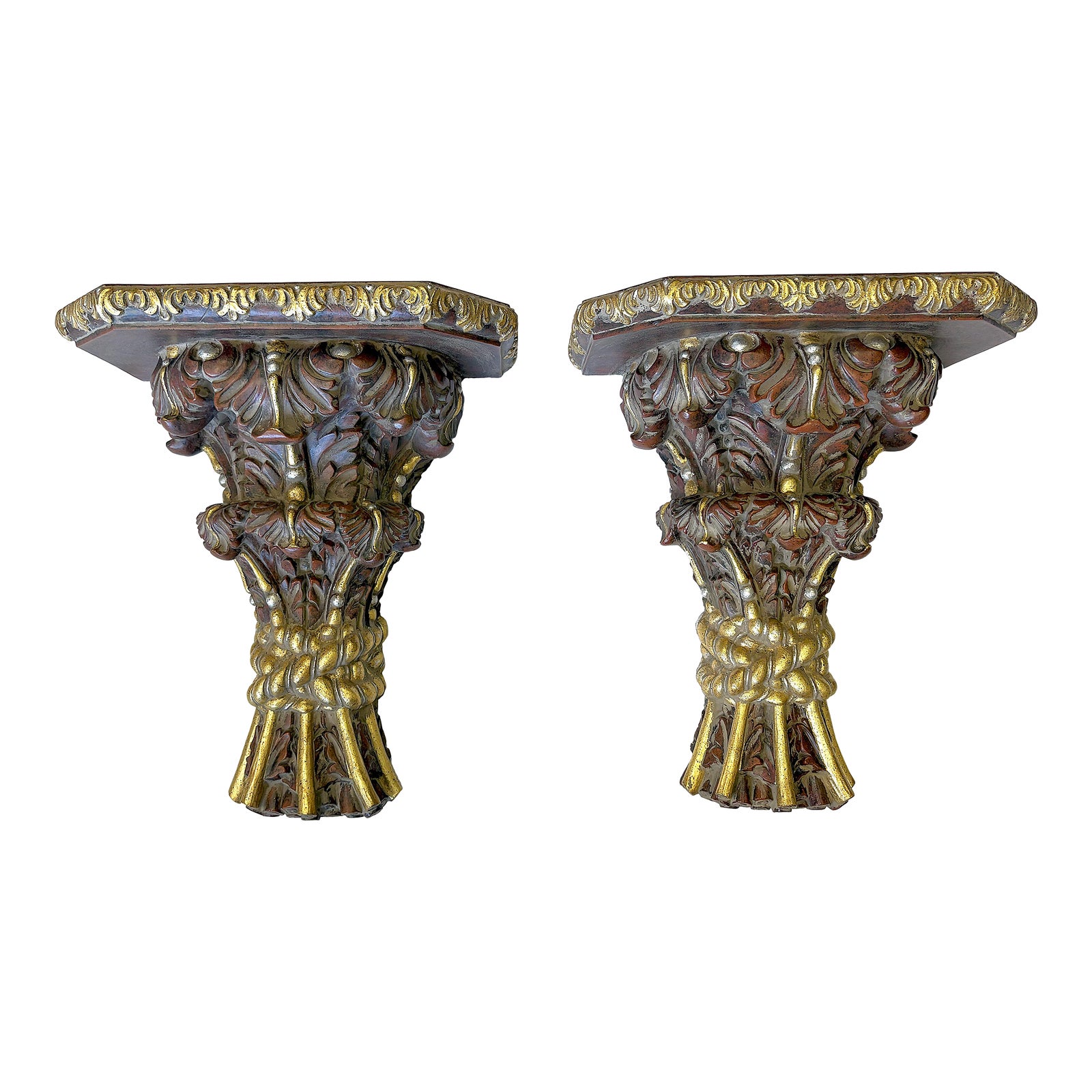 Monumental Vintage Plaster Wall Brackets With Prince of Wales Feather ...