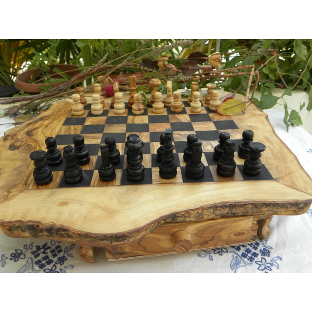 Handcarved Natural Olive Wood Chess Set Board Game With Rustic Finsh ...