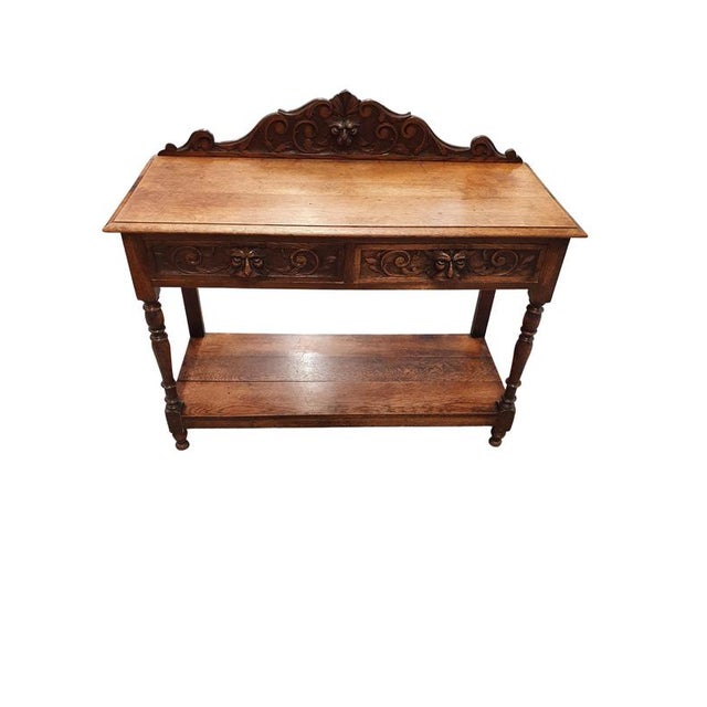 Victorian Gothic Style Round Carved Oak Side Table, 1920s | Chairish