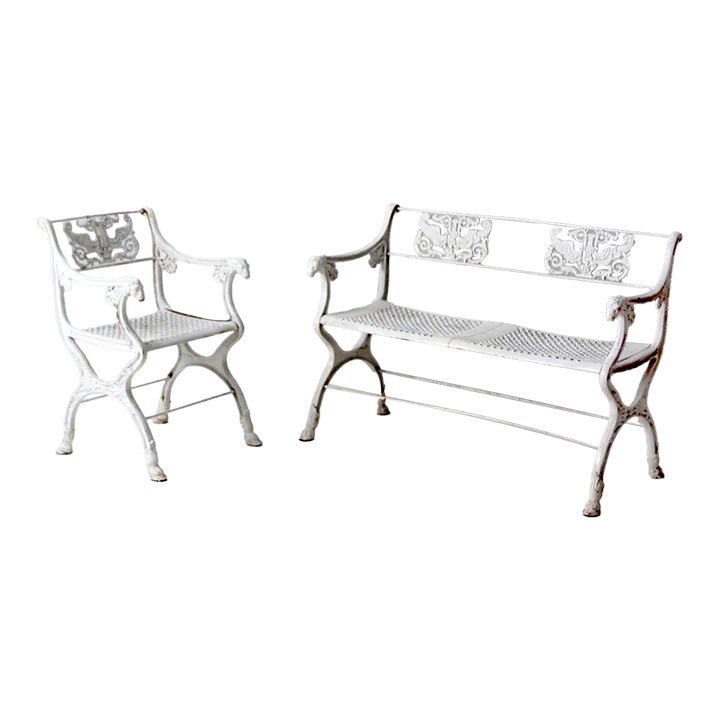 Antique Cast Iron Garden Bench Anf Chair | Chairish