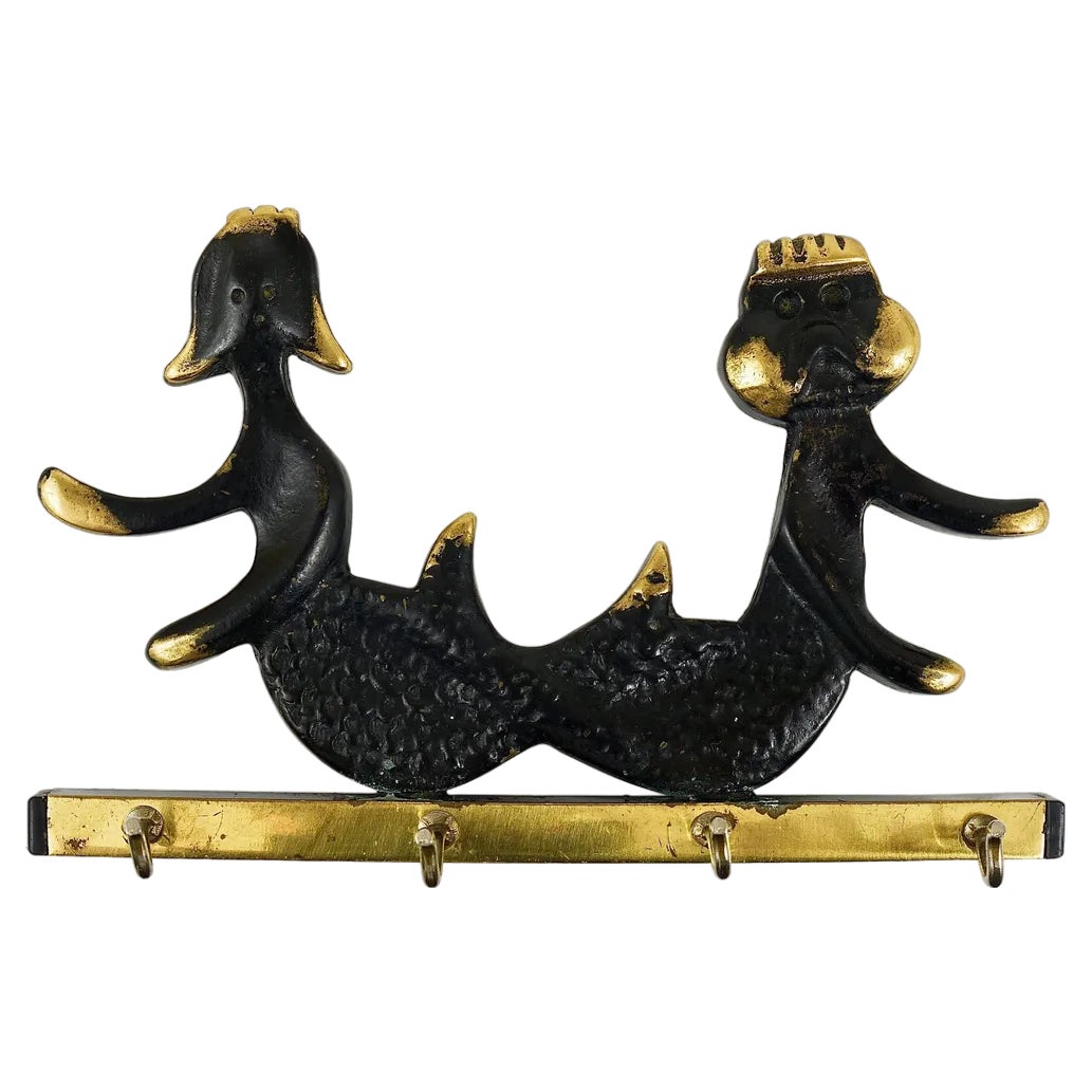 Brass Key Hanger Sea God and Mermaid by Walter Bosse for Herta Baller ...