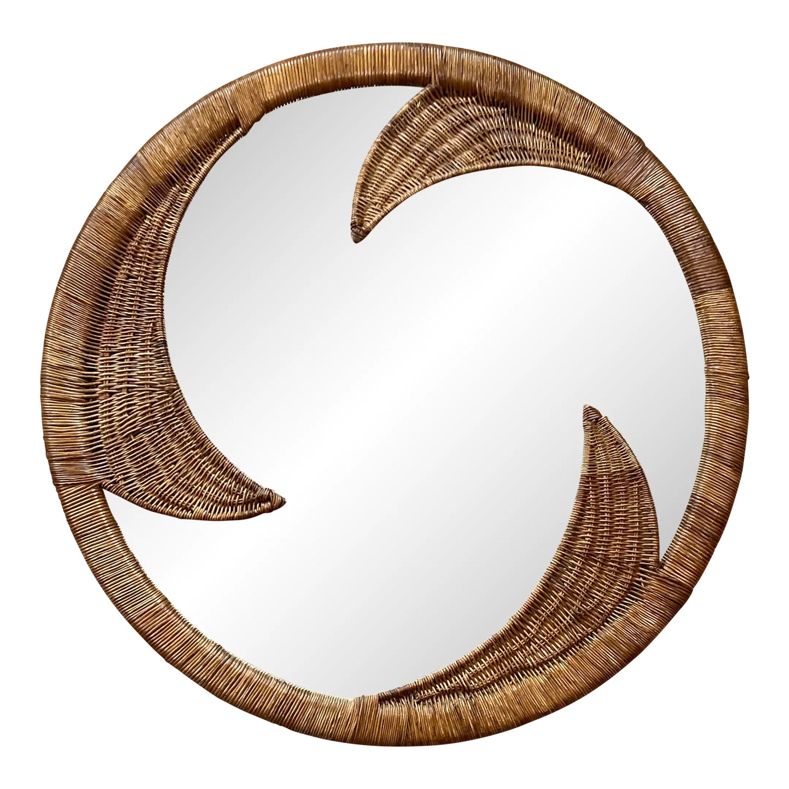 Vintage Gabriella Crespi Style BoHo Wicker Rattan Round Wave Wall ...