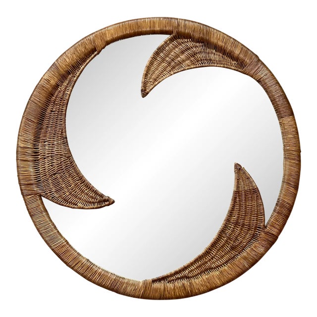 Vintage Gabriella Crespi Style BoHo Wicker Rattan Round Wave Wall ...