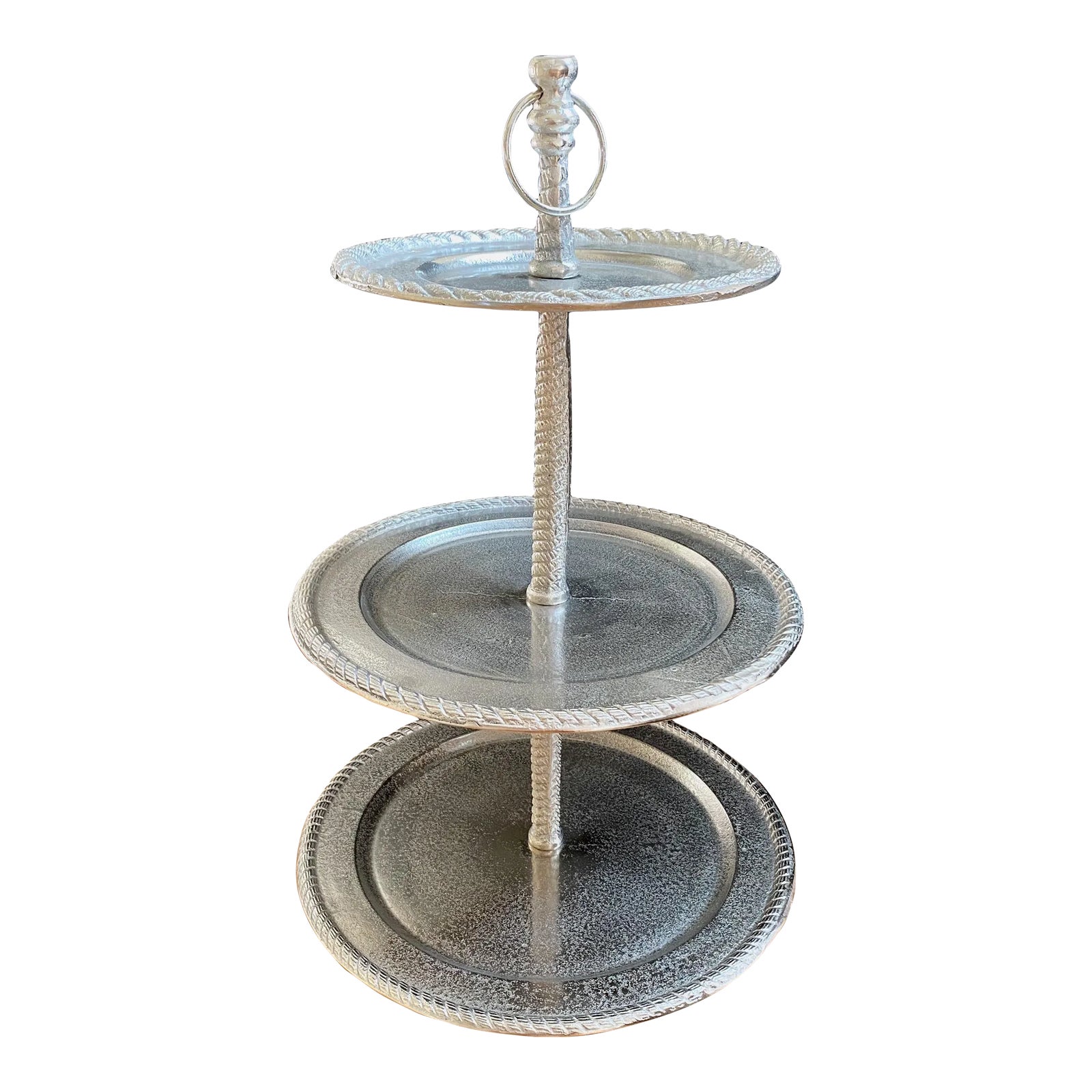 3 Tier Silver Server With a Nautical Design | Chairish